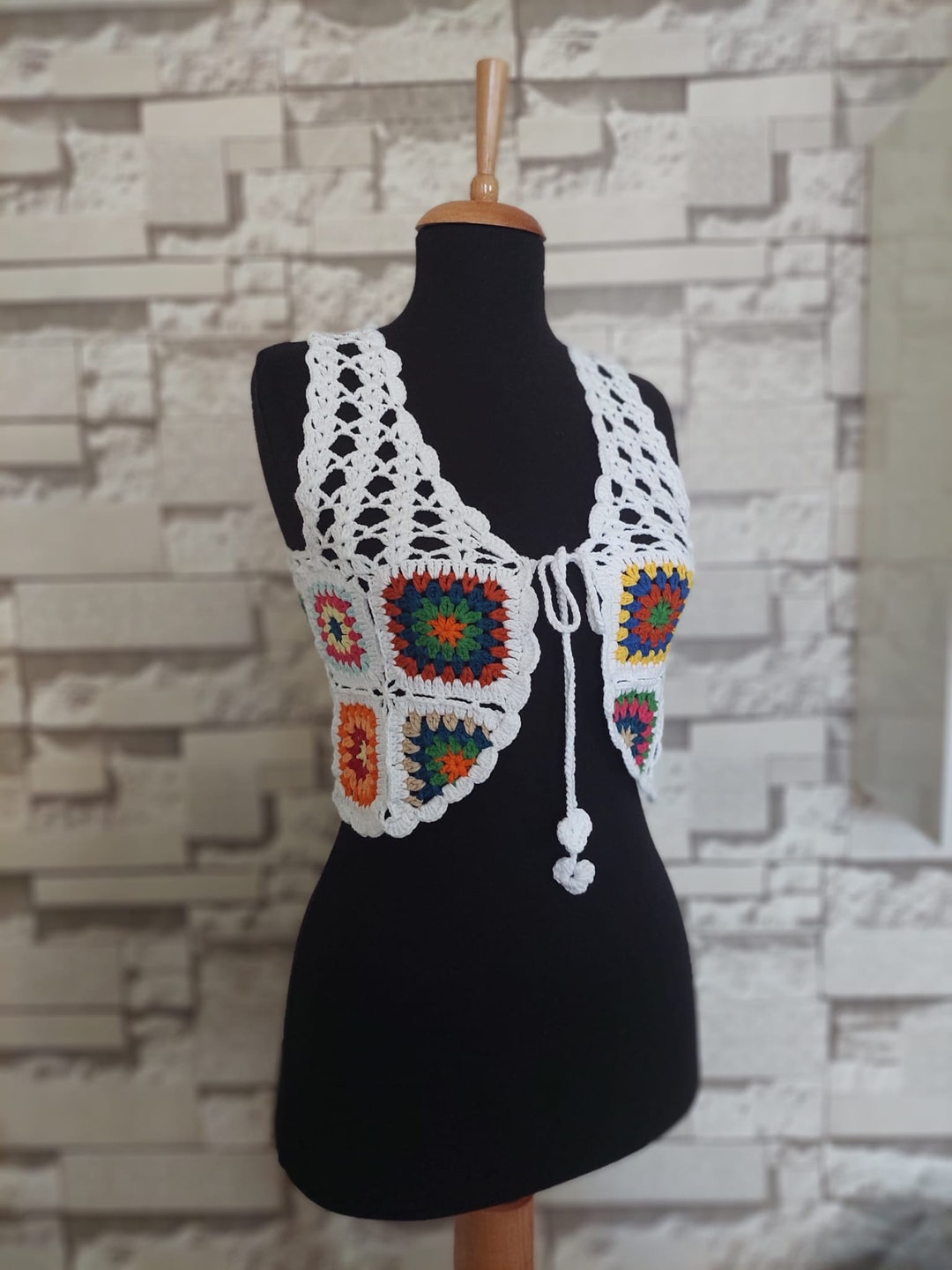 Handmade Crochet Crop Top: Colorful Granny Square Vest - Etsy