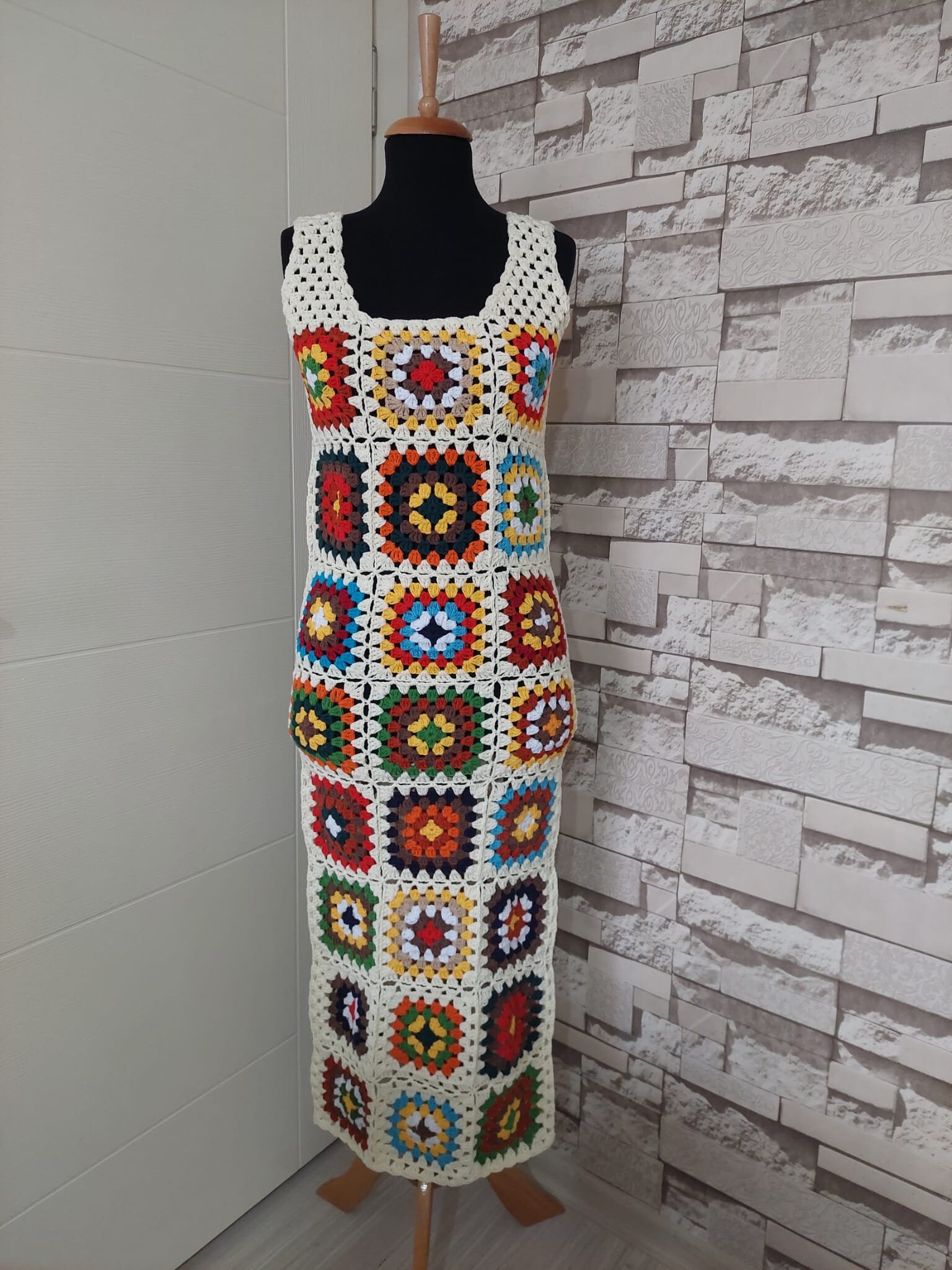 Handmade Crochet Granny Square Dress: Colorful Festival Maxi - Etsy