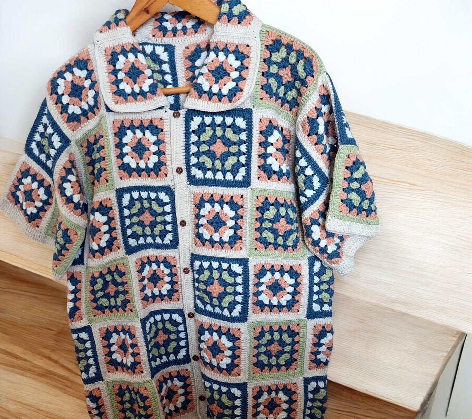 Crochet Shirt, Unisex Shirt, Granny Square Shirt,vintage Crochet Shirt ...