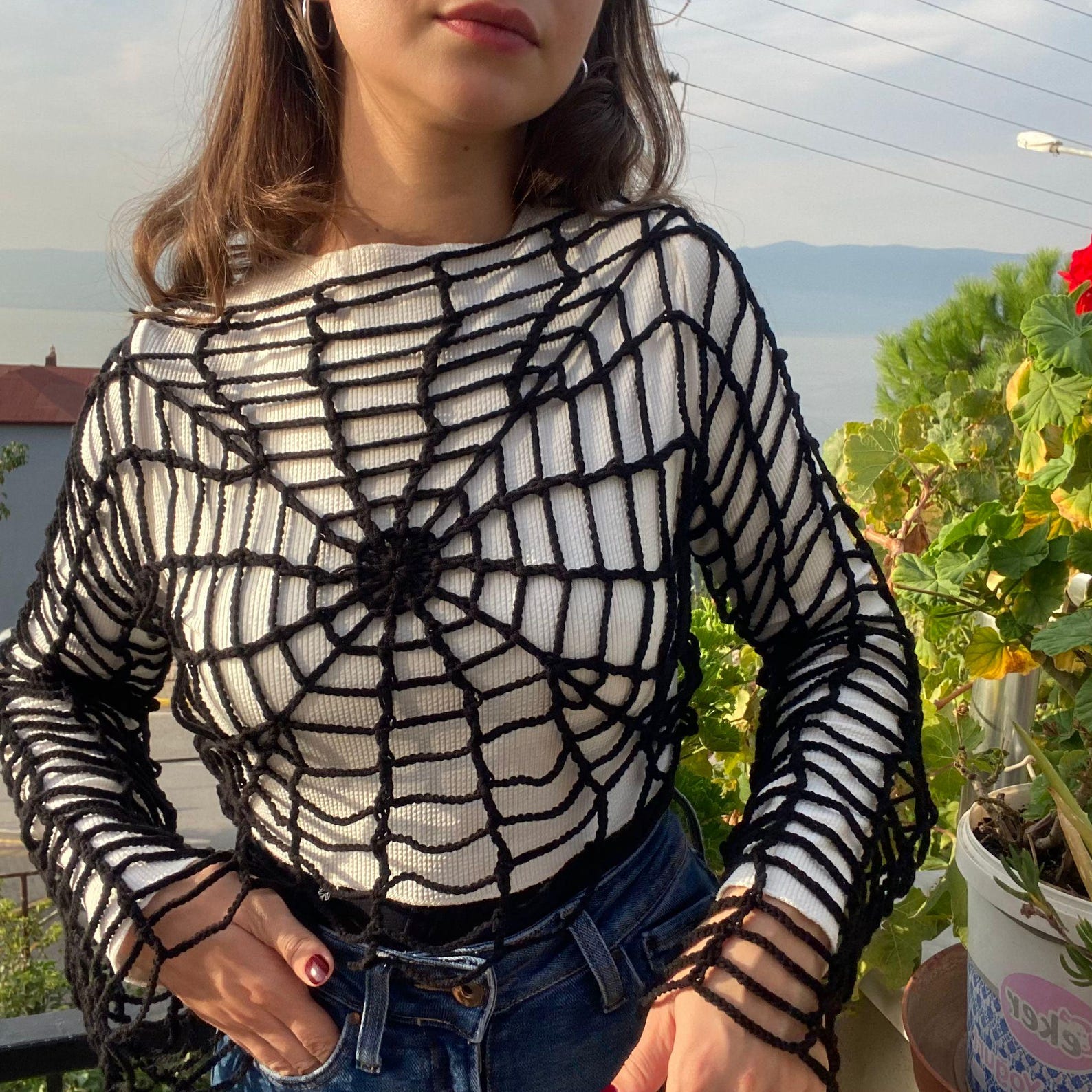 Spider Web Crop Top, Halloween Spider Web Costume, Spider Web Knitted ...