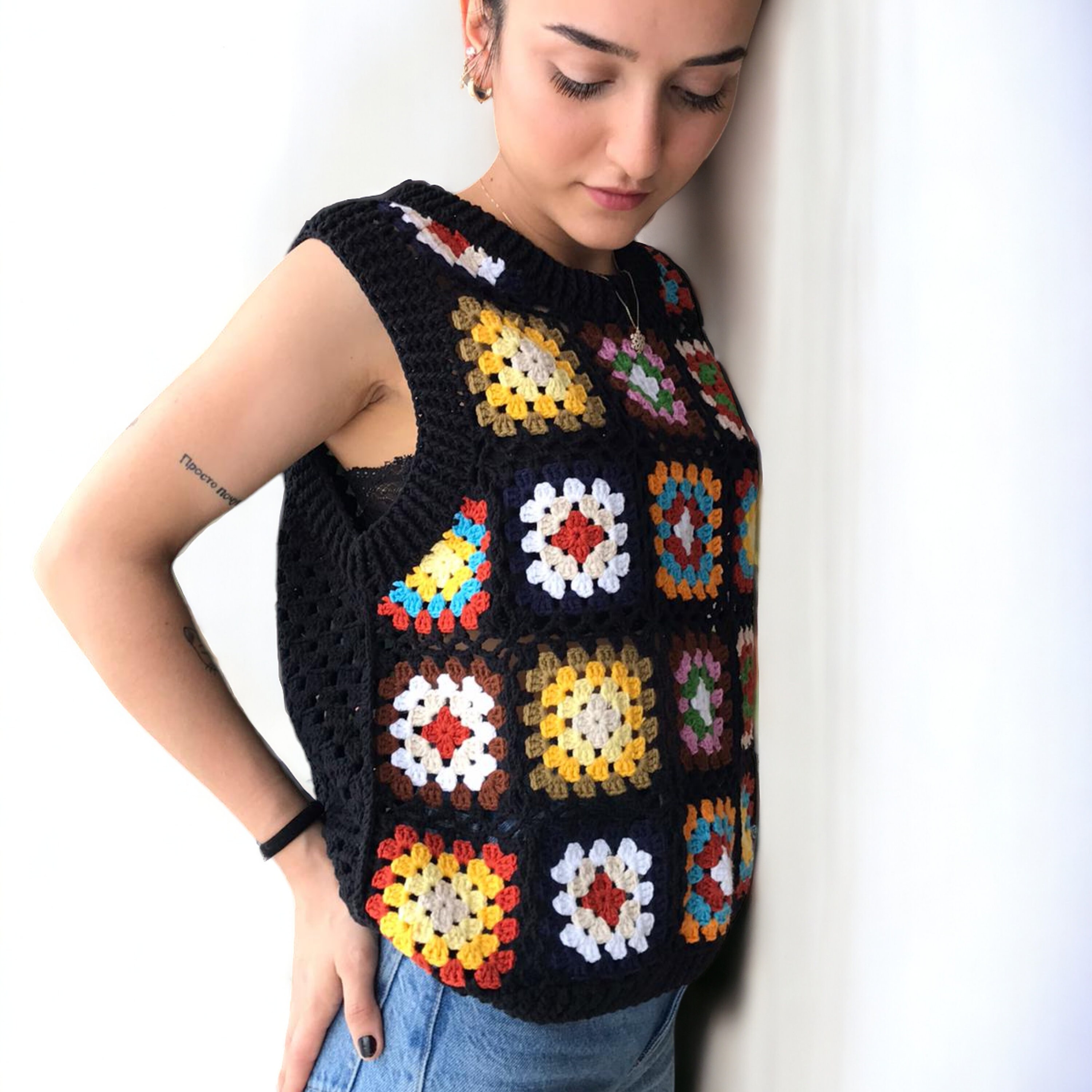 Patchwork Sweater, Granny Square Sweater, Granny Square Vest, Handmade ...