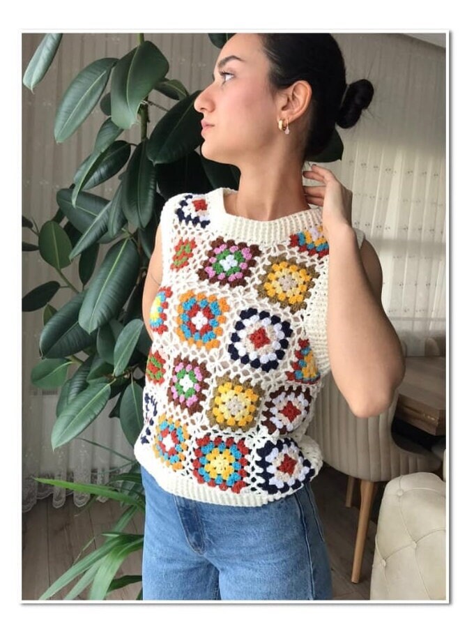 Patchwork Sweater Granny Square Sweater Granny Square Vest - Etsy