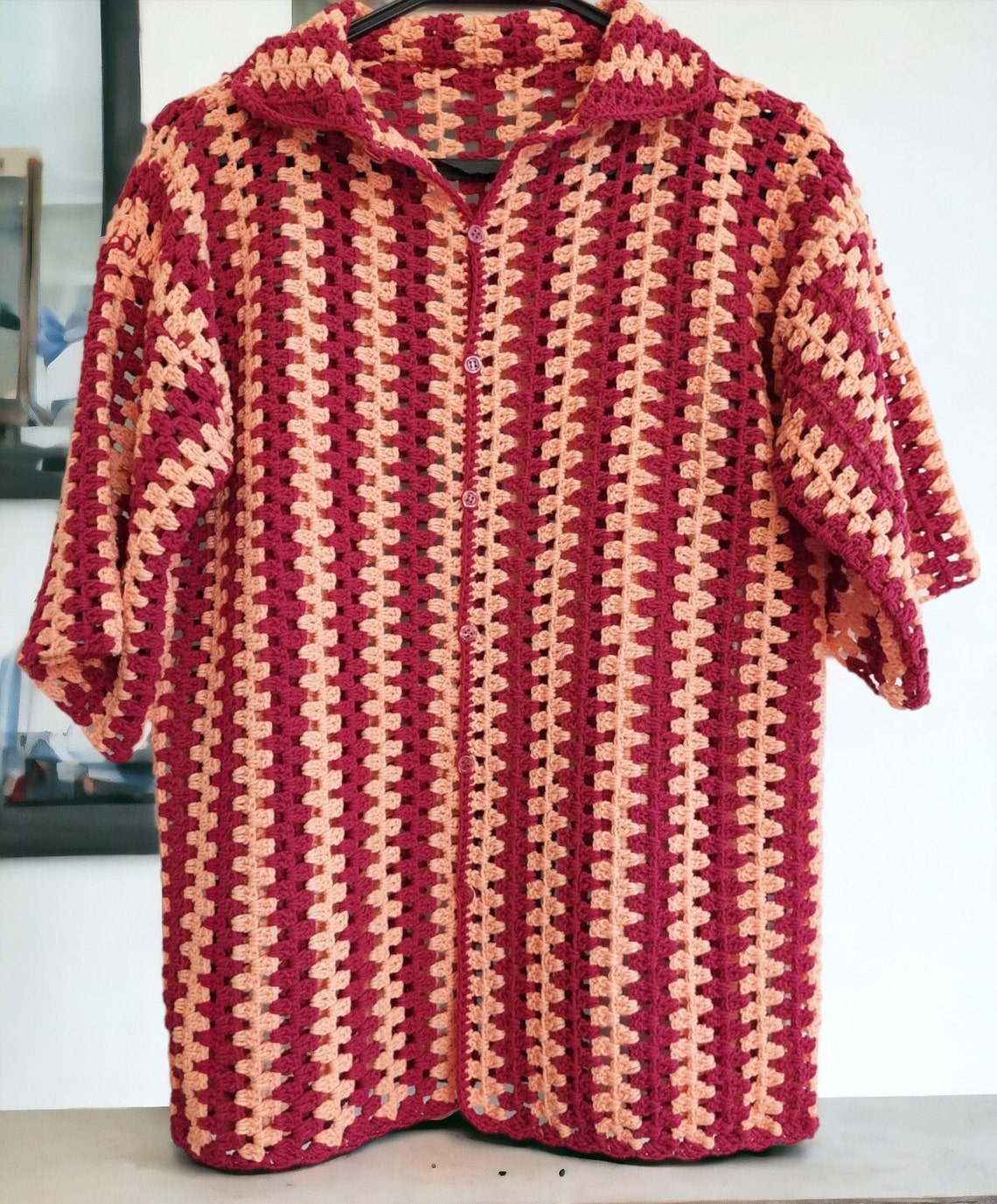 Crochet Shirt, Unisex Shirt, Crochet Overshirt, Crochet Multicolor ...