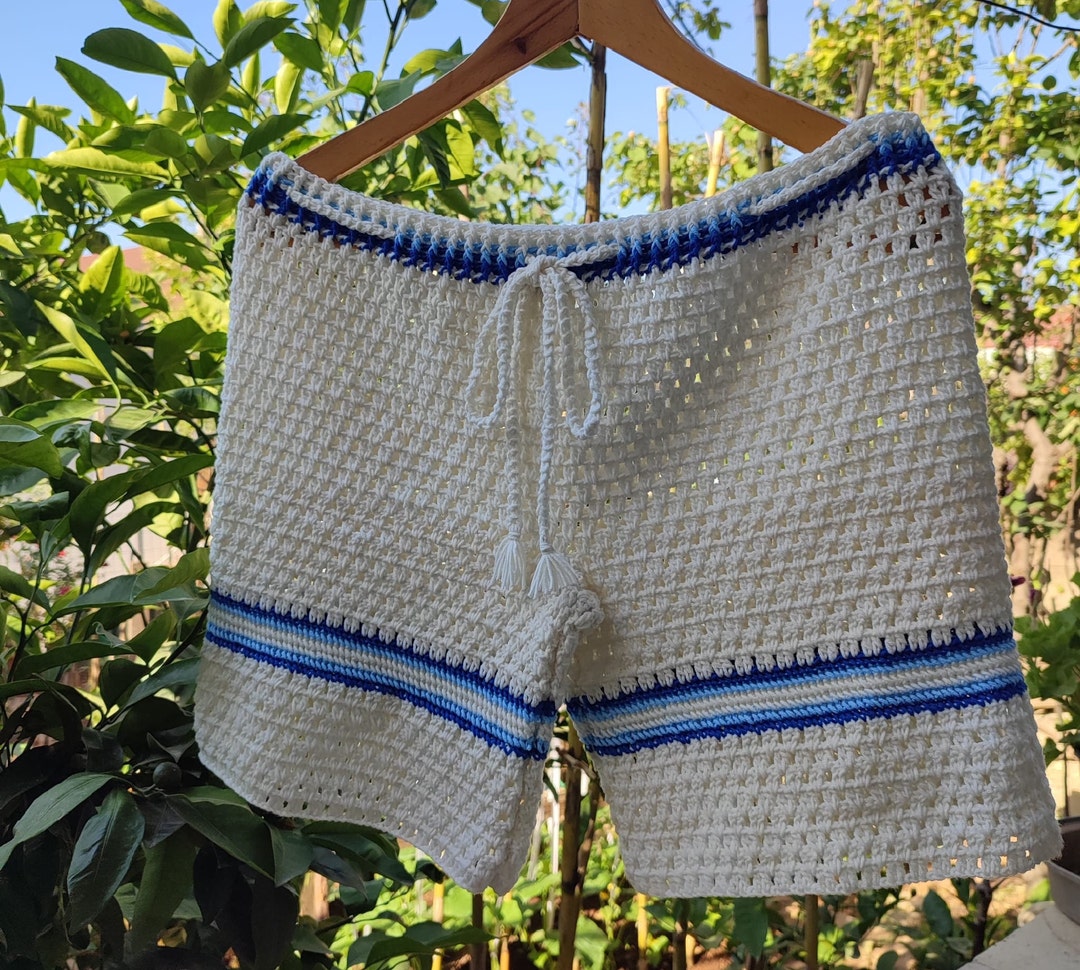 Unisex Hand Knitted Crochet Shorts, Colorful Men's Ethnic Shorts, Men's ...