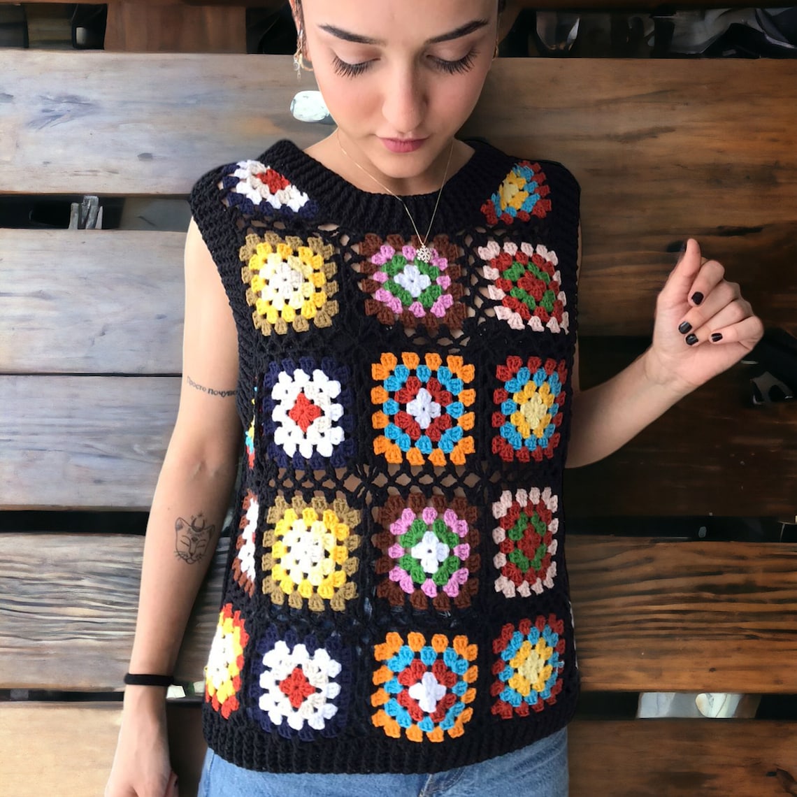 Patchwork Sweater, Granny Square Sweater, Granny Square Vest, Handmade ...