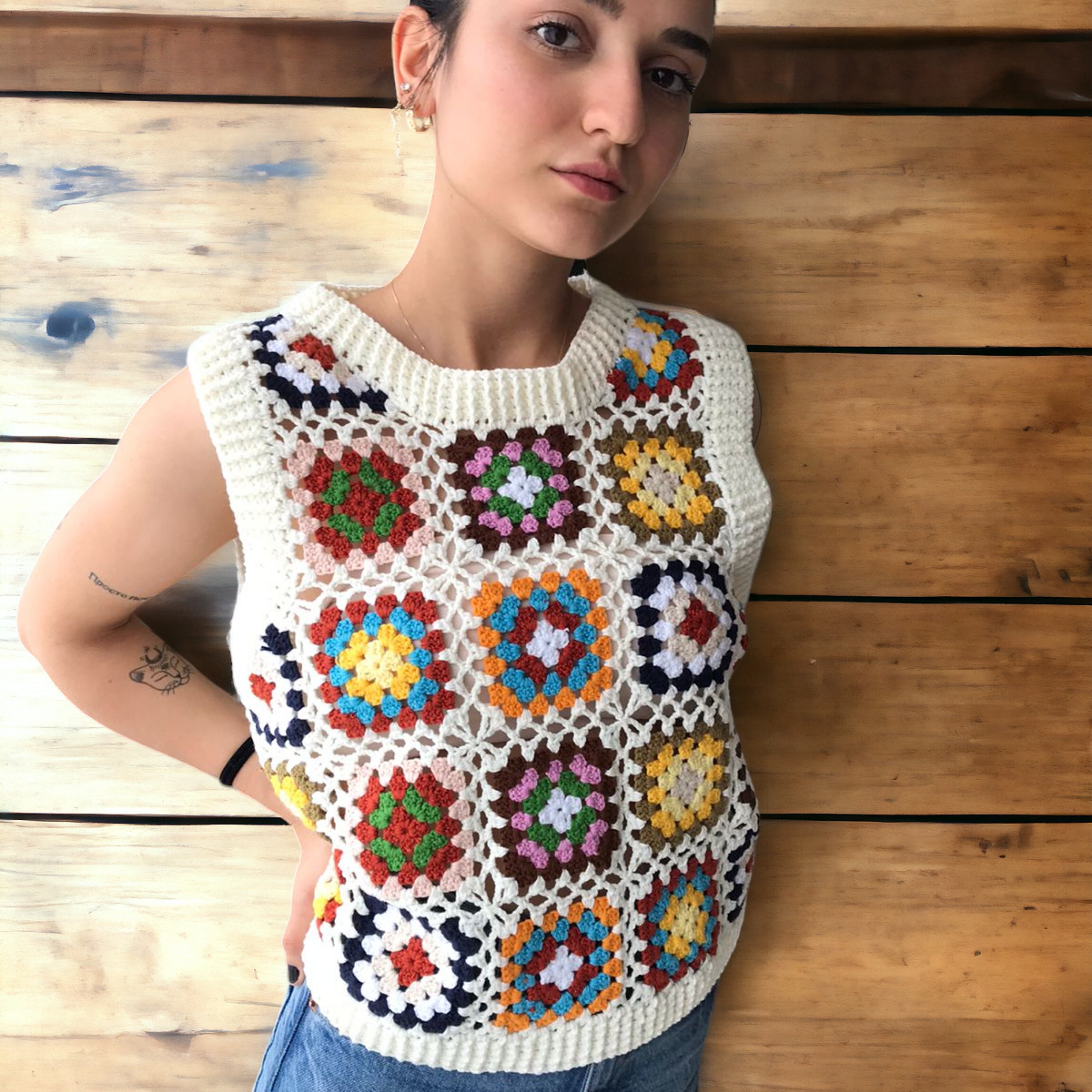 Patchwork Sweater, Granny Square Sweater, Granny Square Vest, Handmade ...