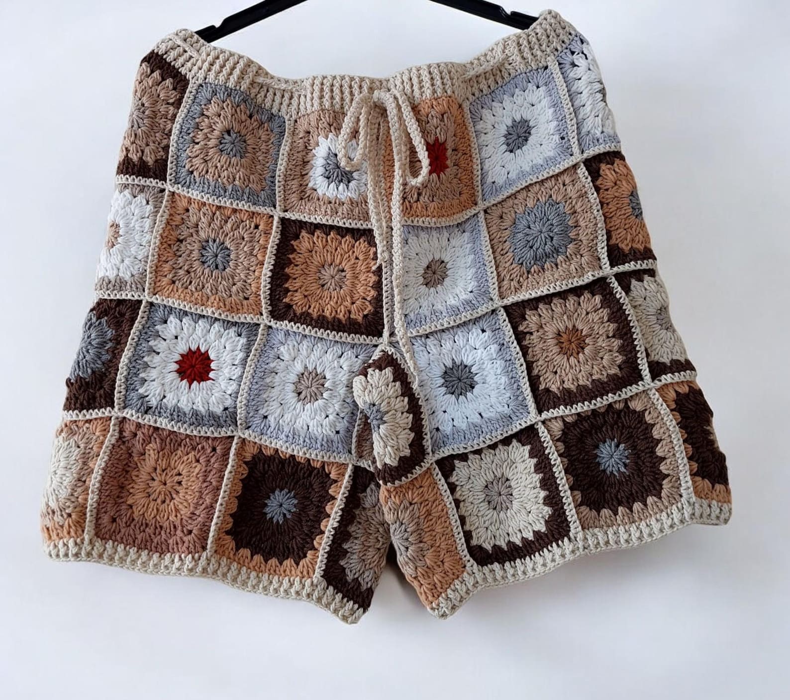 Hand-knitted Granny Square Crochet Shorts: Colorful Ethnic Cotton ...