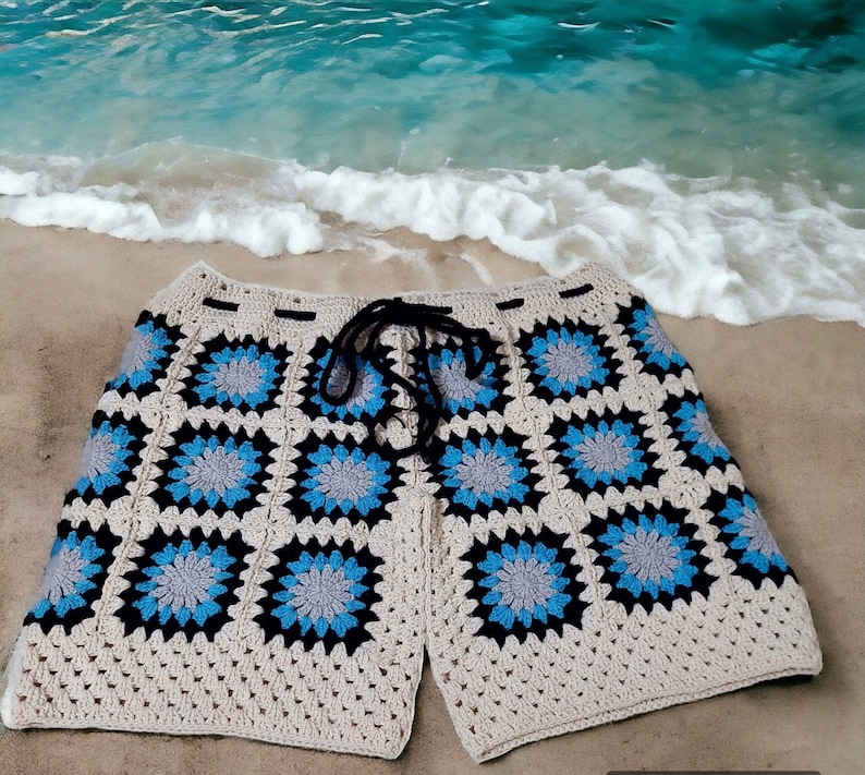 Granny Square Shorts,colorful Men's Ethnic Shorts,unisex Hand Knitted ...