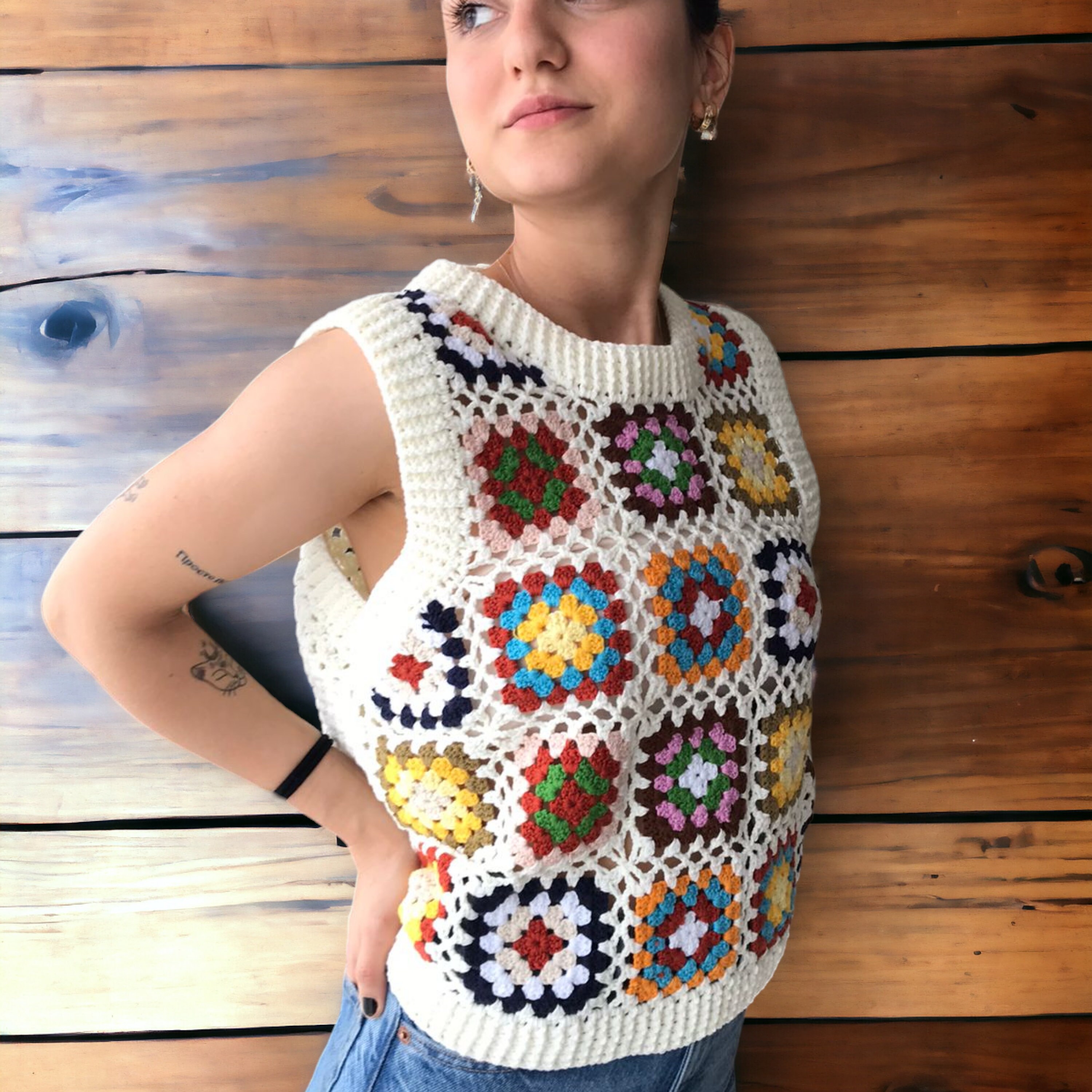 Patchwork Sweater, Granny Square Sweater, Granny Square Vest, Handmade ...
