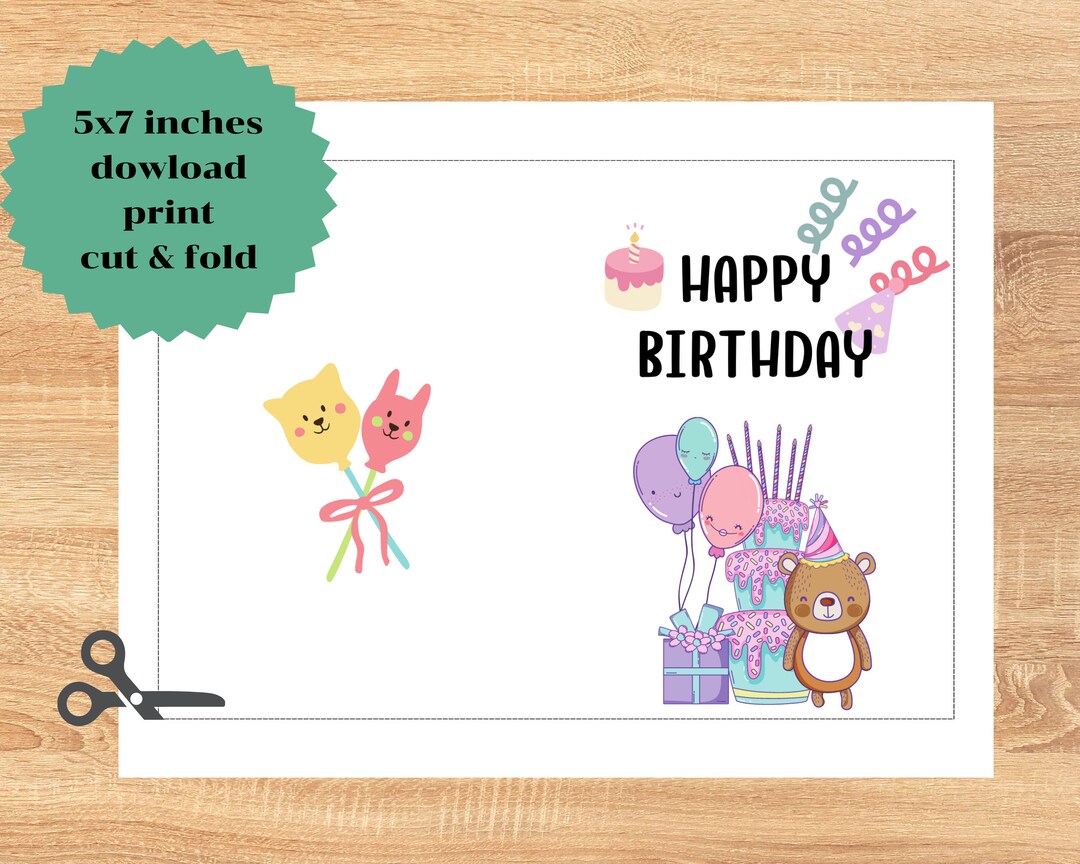 Printable Happy Birthday Card Digital Download Card Cute Card - Etsy