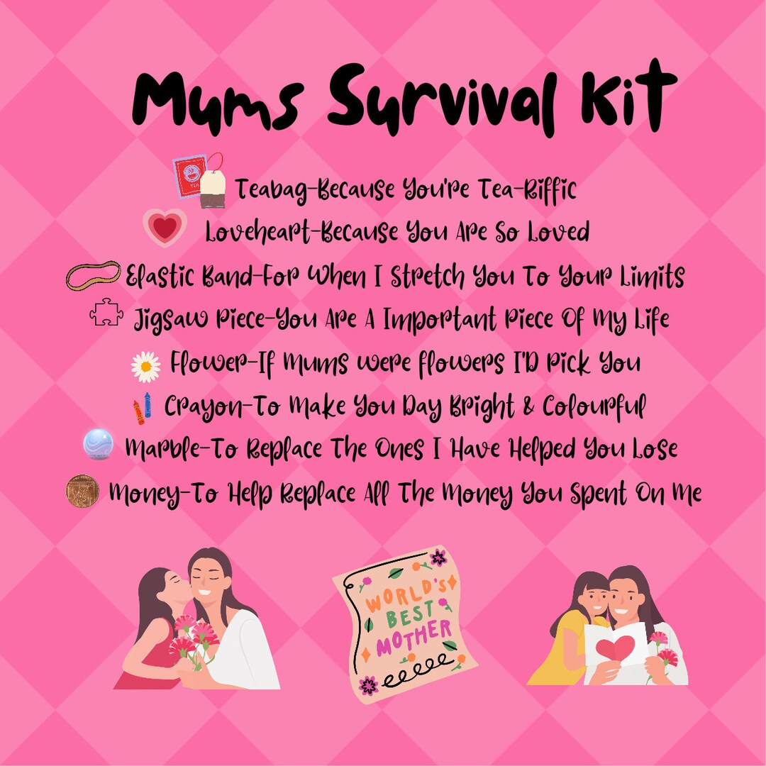 Mum Survival Kit Birthdays, Christmas, Mothers Day Keepsake Novelty Fun ...