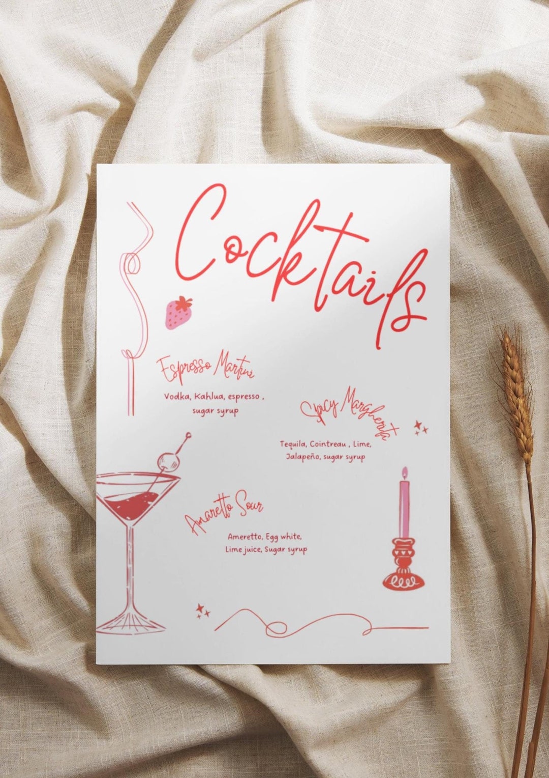 Colorful Handwritten Drinks Template Menu, Illustrated Wave Cocktail ...