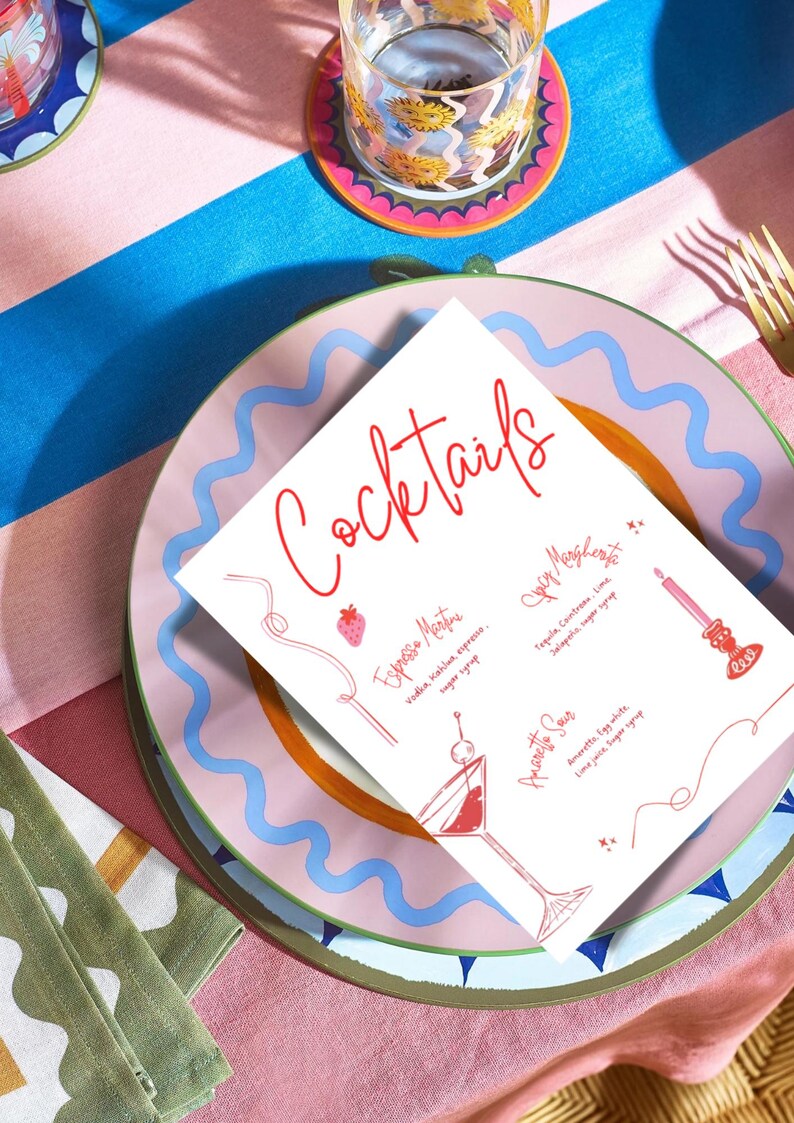 Colorful Handwritten Drinks Template Menu, Illustrated Wave Cocktail ...