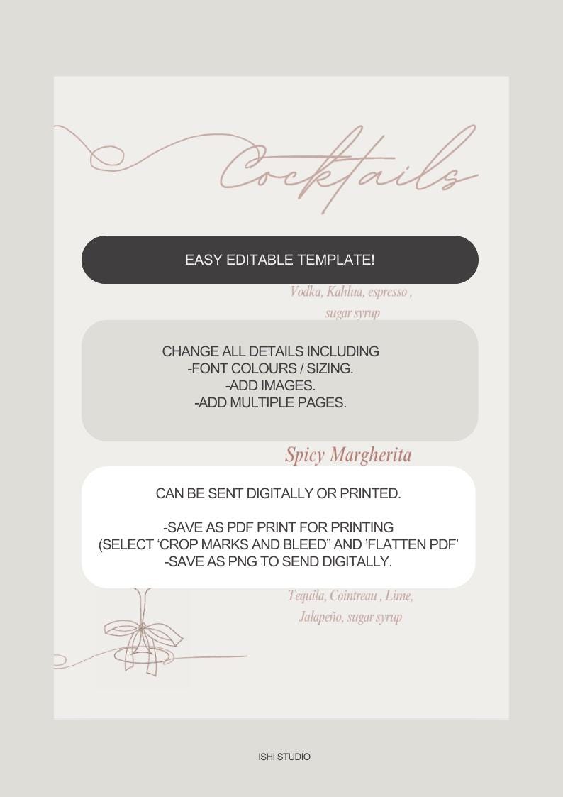 Minimal Handwritten Drink Menu Template,illustrated Scribble Cocktail ...