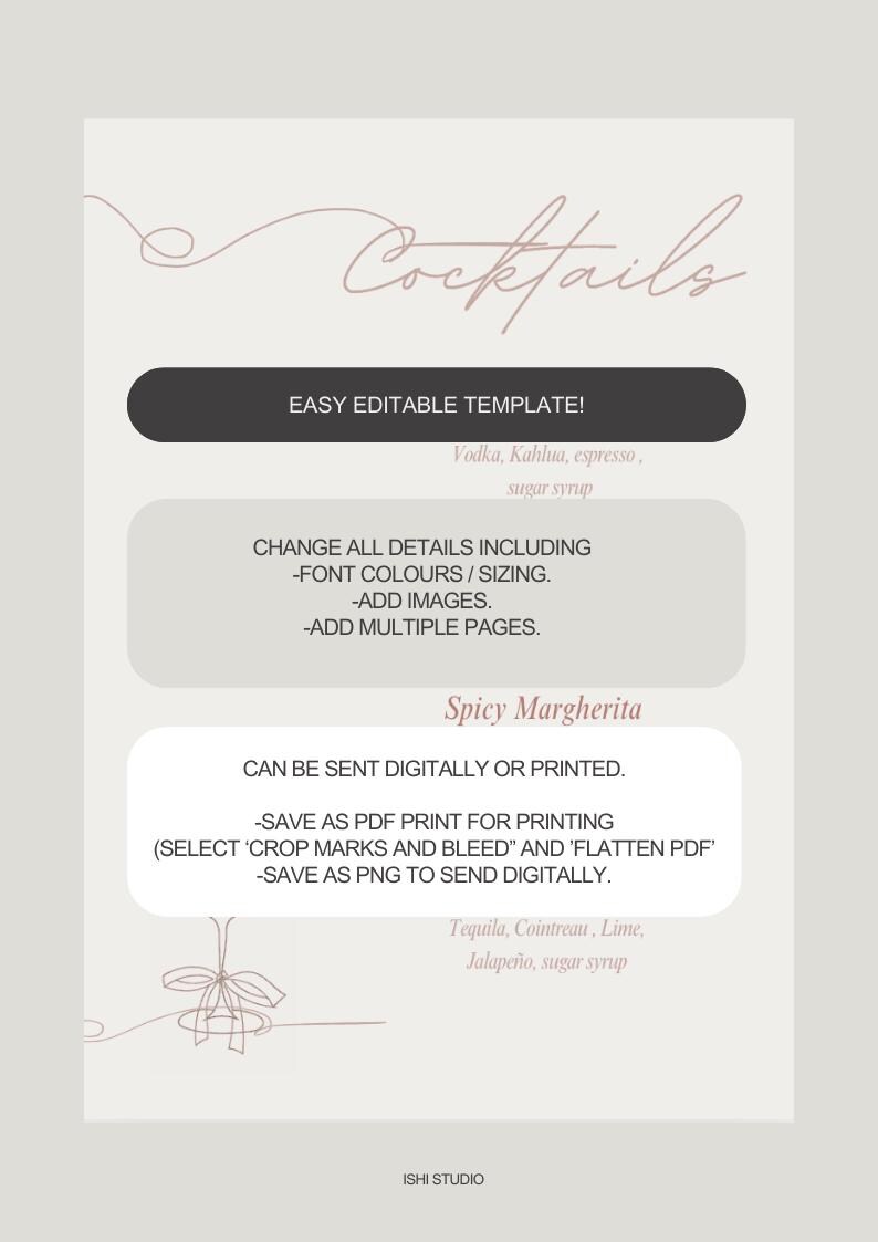 Minimal Handwritten Drink Menu Template,illustrated Scribble Cocktail ...