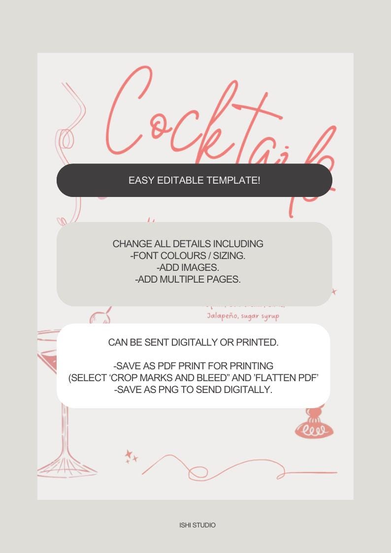 Colorful Handwritten Drinks Template Menu, Illustrated Wave Cocktail ...