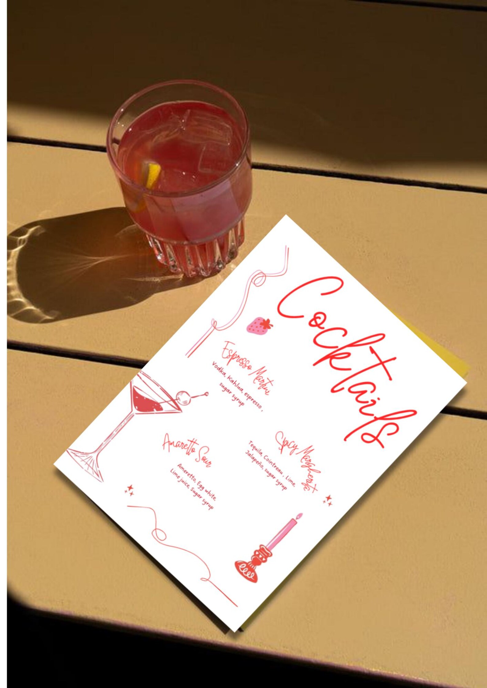 Colorful Handwritten Drinks Template Menu, Illustrated Wave Cocktail ...