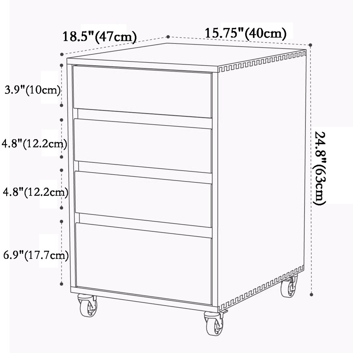 Portable Large Solid Wood Mobile Chest of Drawers With Caster Wheel ...