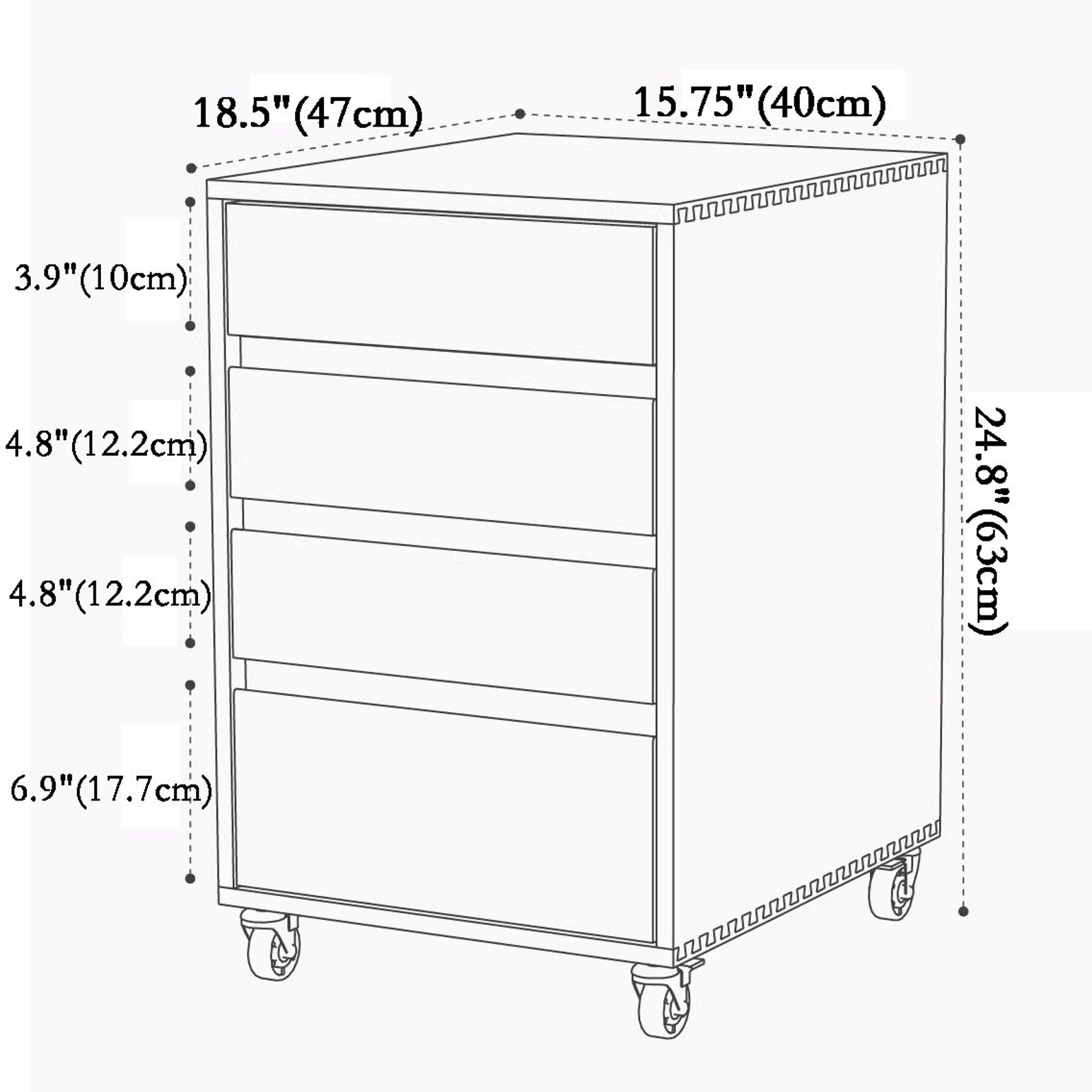 Portable Large Solid Wood Mobile Chest of Drawers With Caster Wheel ...