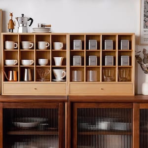 Wooden Desktop Coffee Tea Mug Cup Storage Holder With Drawer, Coffee ...