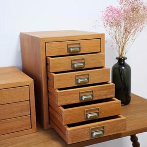 Vintage Teak Wood Storage Box With Drawer, Tabletop Desk Drawers ...
