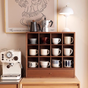 Wooden Desktop Coffee Tea Mug Cup Storage Holder With Drawer, Coffee ...