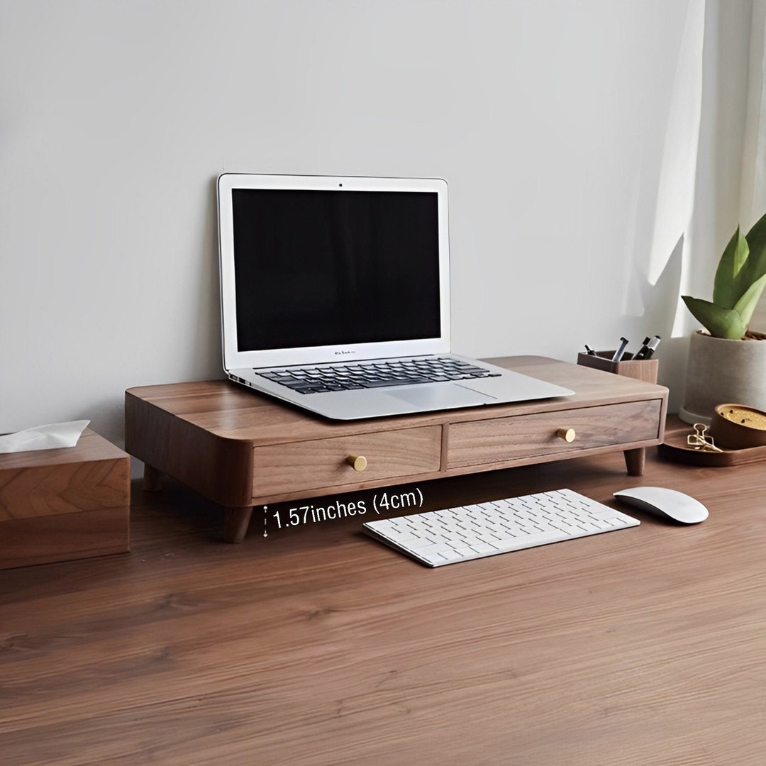 Custom Luxury Solid Walnut Wood Desk Shelf Monitor Stand With Storage ...