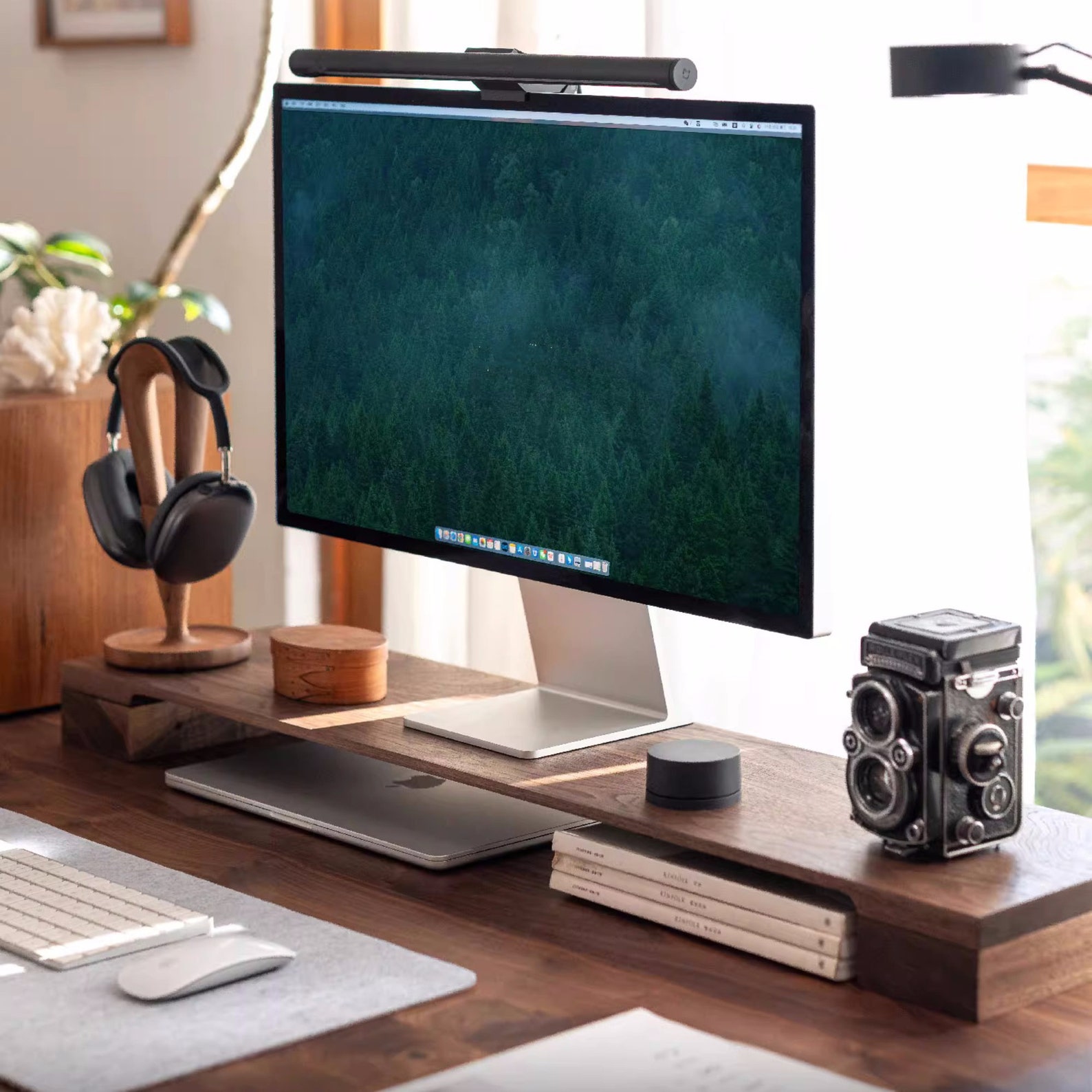 Custom Solid Walnut Minimalism Desk Monitor Riser, Solid Wood Desk ...