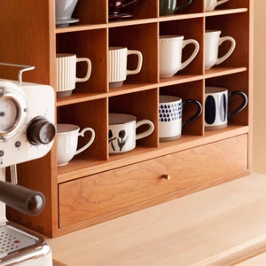 Wooden Desktop Coffee Tea Mug Cup Storage Holder With Drawer, Coffee ...