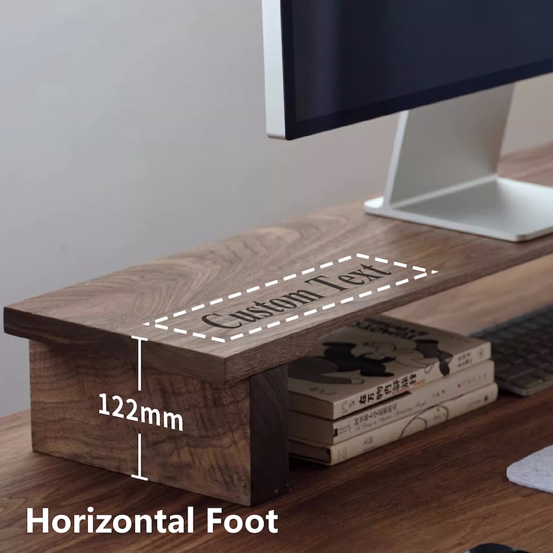Custom Solid Walnut Minimalism Desk Monitor Riser, Solid Wood Desk ...