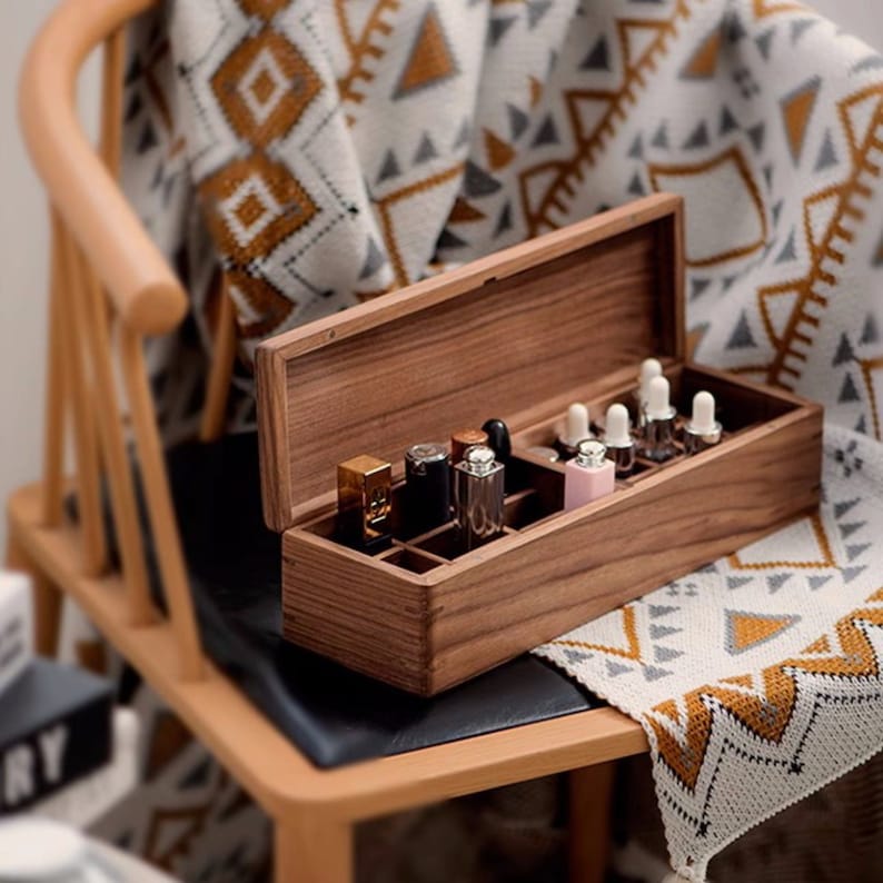 Walnut Wood Essential Oil Storage Box, Natural Living and Wellness ...