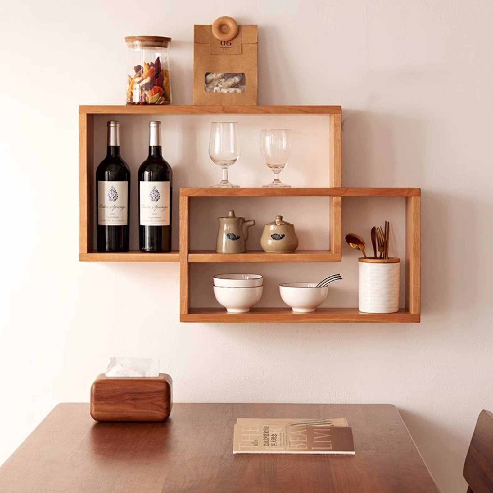 Rectangular Foating Wall Mounted Shelf, Solid Wood Display Shelf ...