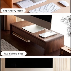 Custom Solid Wood Desktop Shelf Monitor Stand With Drawer Storage, Desk ...