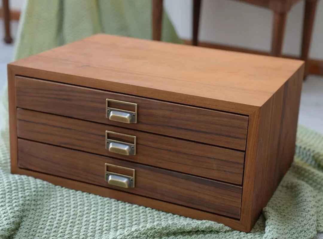 Vintage Teak Wood Storage Box With Drawer, Tabletop Desk Drawers ...