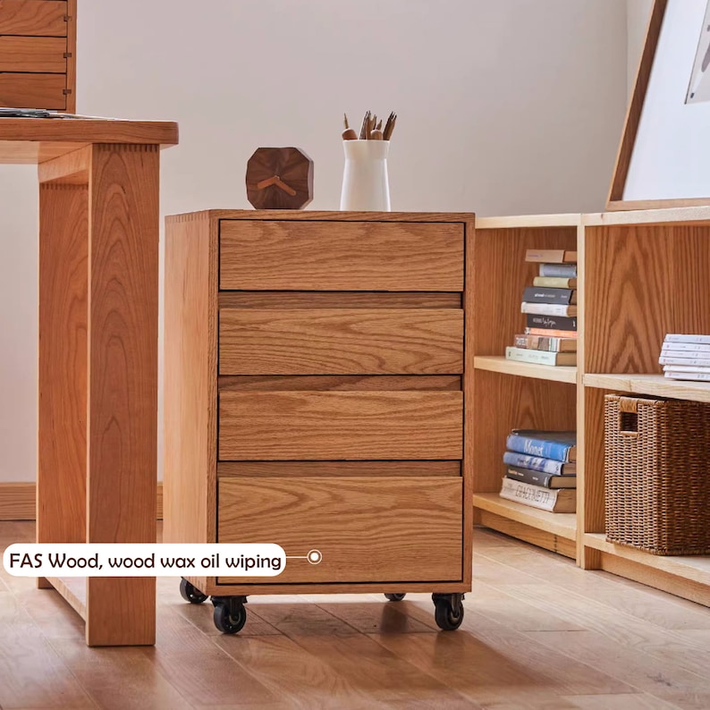 Portable Large Solid Wood Mobile Chest of Drawers With Caster Wheel ...