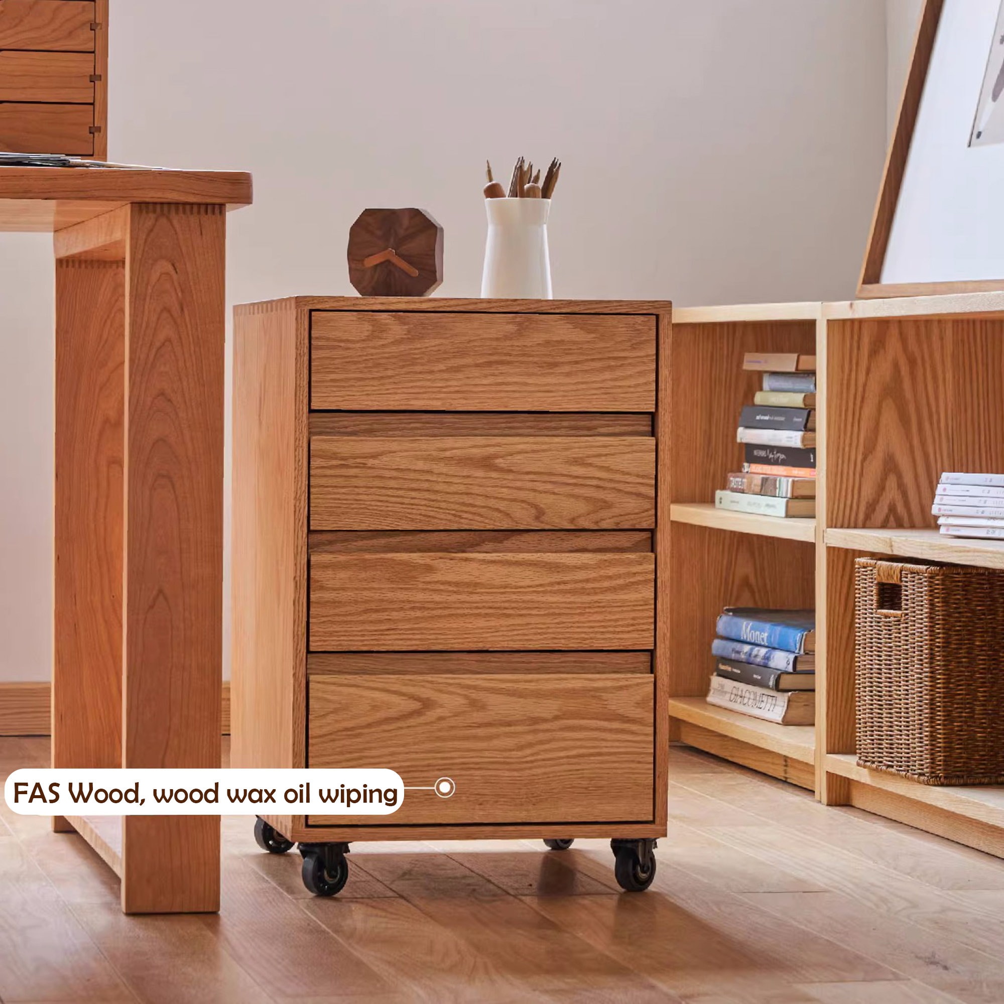 Portable Large Solid Wood Mobile Chest of Drawers With Caster Wheel ...