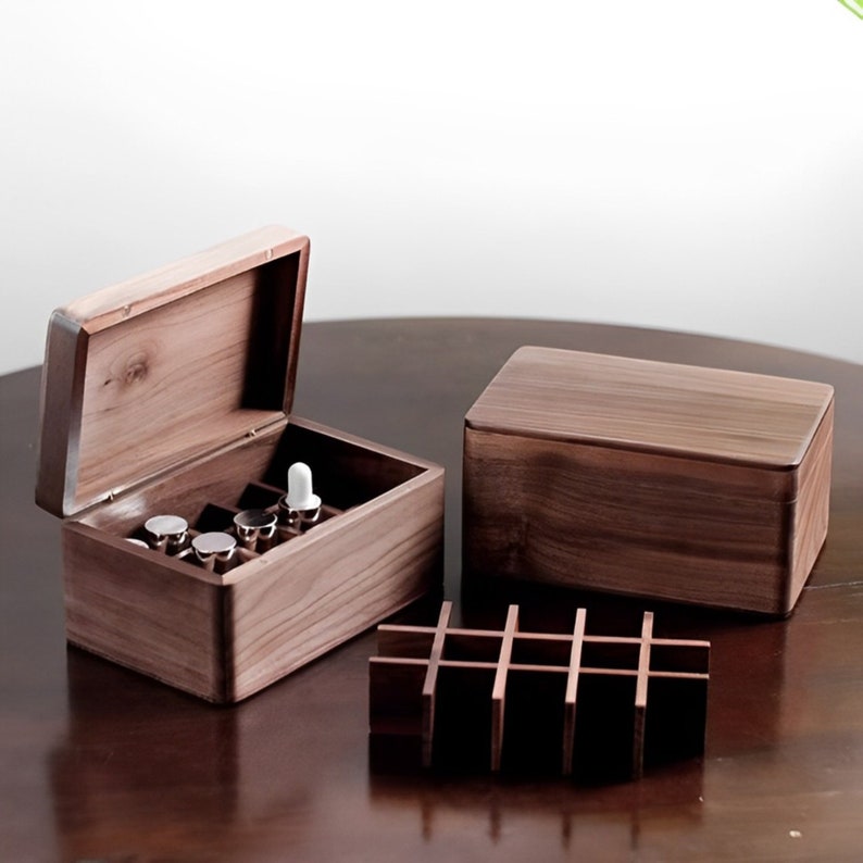 Walnut Wood Essential Oil Storage Box, Natural Living and Wellness ...
