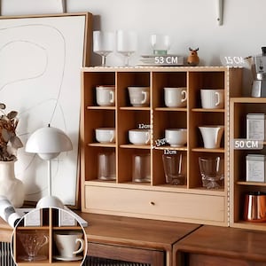 Wooden Desktop Coffee Tea Mug Cup Storage Holder With Drawer, Coffee ...