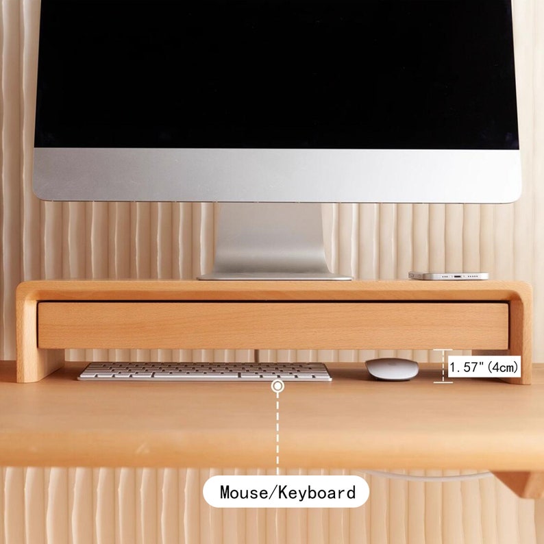 Custom Solid Wood Desktop Shelf Monitor Stand With Drawer Storage, Desk ...