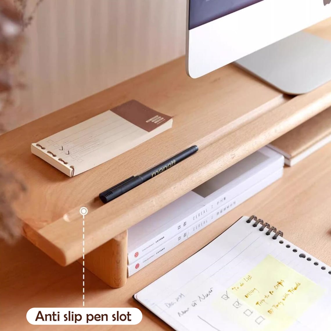 Custom Solid Wood Desk Shelf Monitor Stand With Drawer Storage, Desk ...