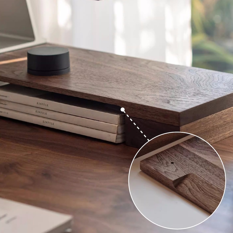 Custom Solid Walnut Minimalism Desk Monitor Riser, Solid Wood Desk ...