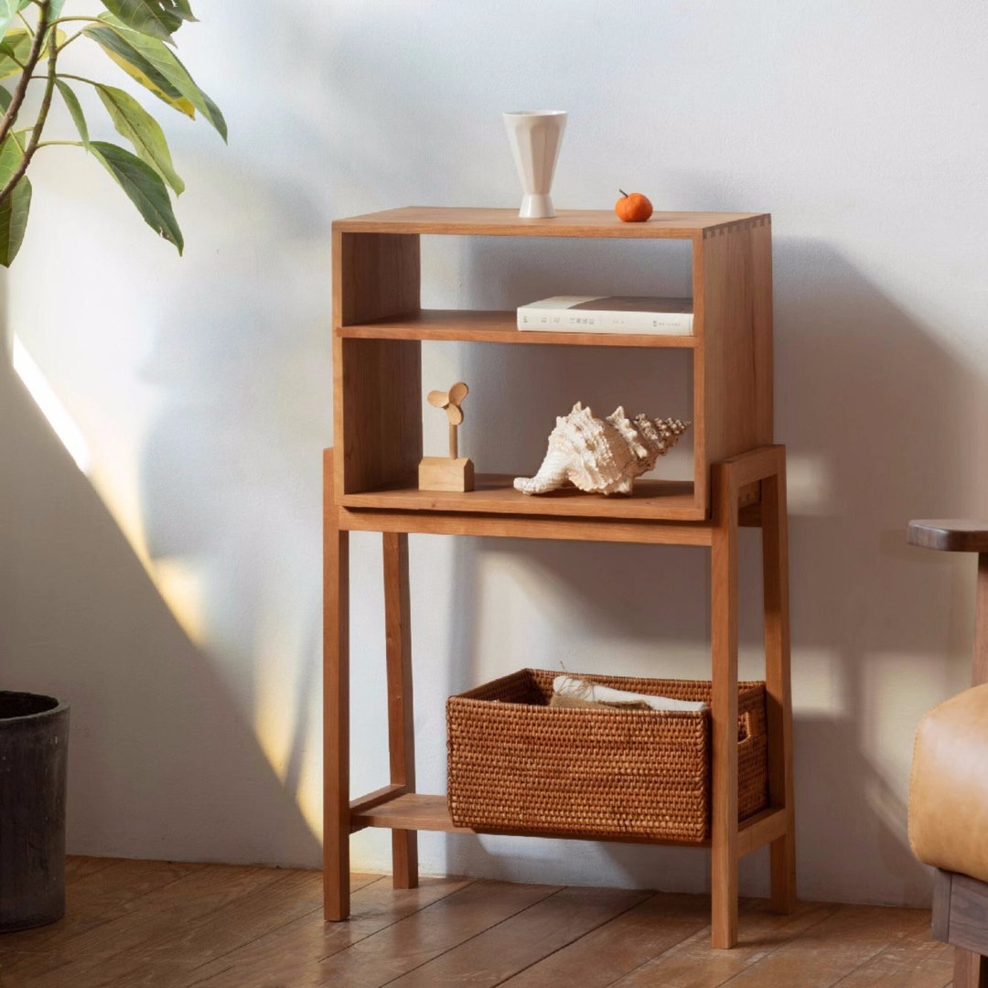 Wood Standing Side Table, Nightstand Bed/sofa Side Table Cabinet, Mid ...