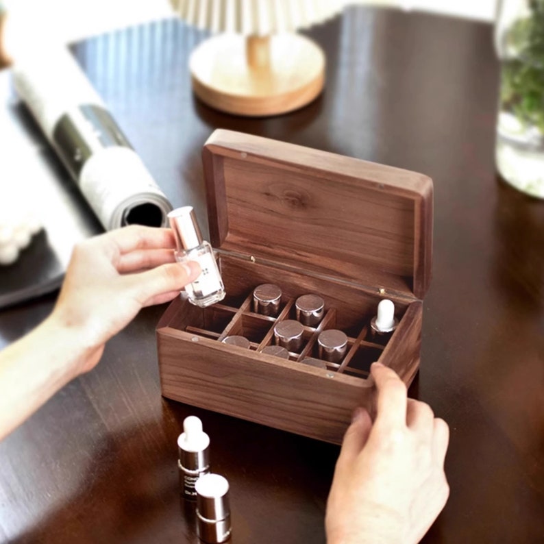 Walnut Wood Essential Oil Storage Box, Natural Living and Wellness ...