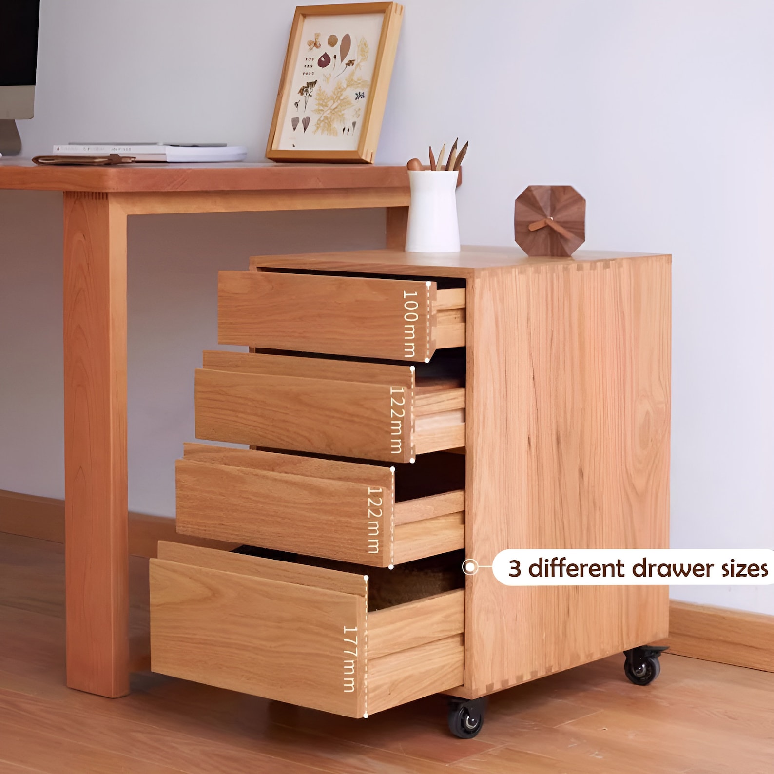 Portable Large Solid Wood Mobile Chest of Drawers With Caster Wheel ...