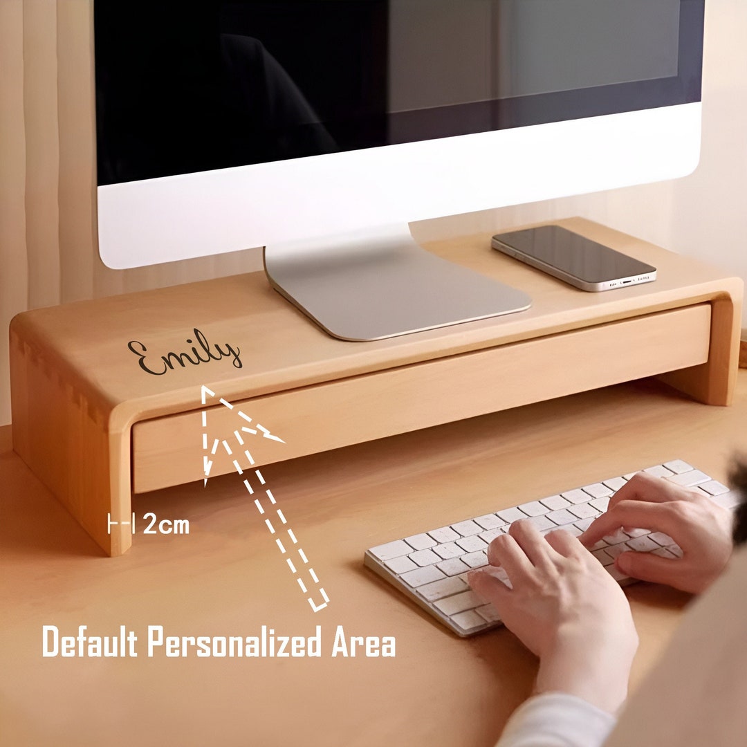 Custom Solid Wood Desktop Shelf Monitor Stand With Drawer Storage, Desk ...