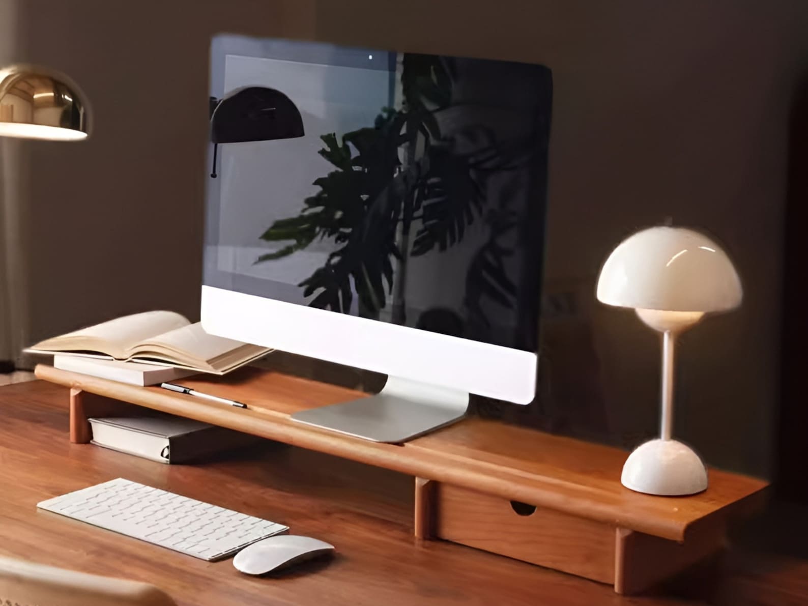 Custom Solid Wood Desk Shelf Monitor Stand With Drawer Storage, Desk ...