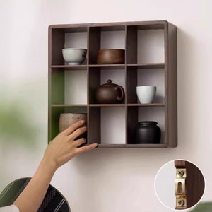 Wall Mounted Tea Coffee Mug Walnut Shelf, Float Wooden Storage, Coffee ...