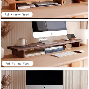 Custom Solid Wood Desk Shelf Monitor Stand With Drawer Storage, Desk ...