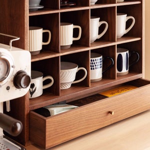 Wooden Desktop Coffee Tea Mug Cup Storage Holder With Drawer, Coffee ...