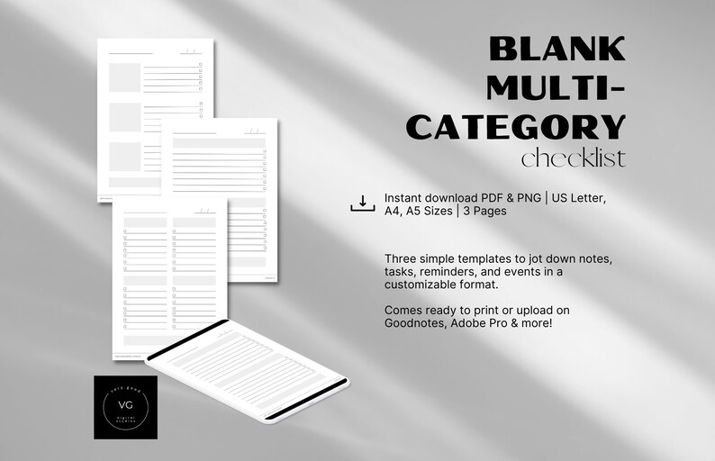 Blank Multi-category Checklist - Simple, Minimalist, Printable, Digital ...